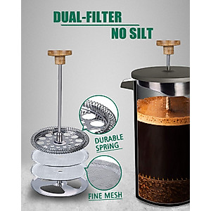 POLIVIAR French Press Coffee Maker, 34 Ounce Coffee Press with Real Wood Handle, Double Wall Insulation & Dual-Filter Screen, Food Grade Stainless Steel for Good Coffee and Tea (Cliff)