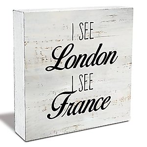 Rustic I See London Wood Box Sign Humor Bathroom Wooden Box Sign Farmhouse Home Restroom Desk Shelf Decor (5 X 5 Inch)