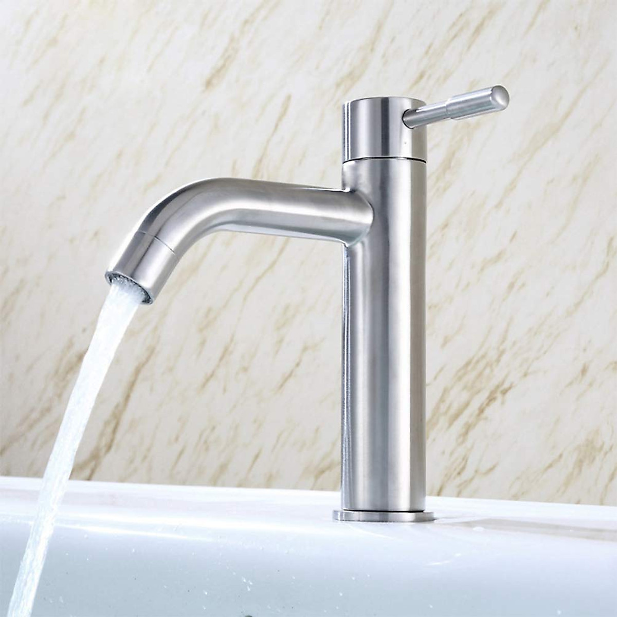 Cabilock Cabilock Single Cold Basin Faucet Stainless Steel Kitchen Faucet Bathroom Metal Faucet (Style 3)