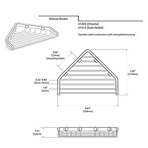 Gatco 1495 7-Inch Length Shower or Tub Corner Basket, Chrome