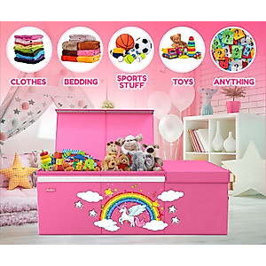 RUTIFUN Extra Large Kids Toy Storage Organizer, Collapsible Toy Baskets Storage, Large Toy Chest Basket with Lid, Unicorn Baby Toy Bins for Girls, Toy Box for Boys, w/Glow-in-the-Dark Stickers, Pink