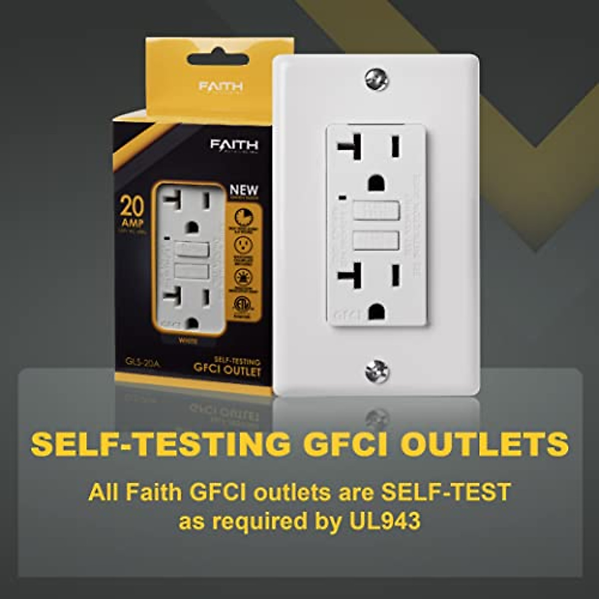 Faith 20A GFCI Outlet, Non-Tamper-Resistant GFI Duplex Receptacles with LED Indicator, Self-Test Ground Fault Circuit Interrupter with Wall Plate, ETL Listed, White