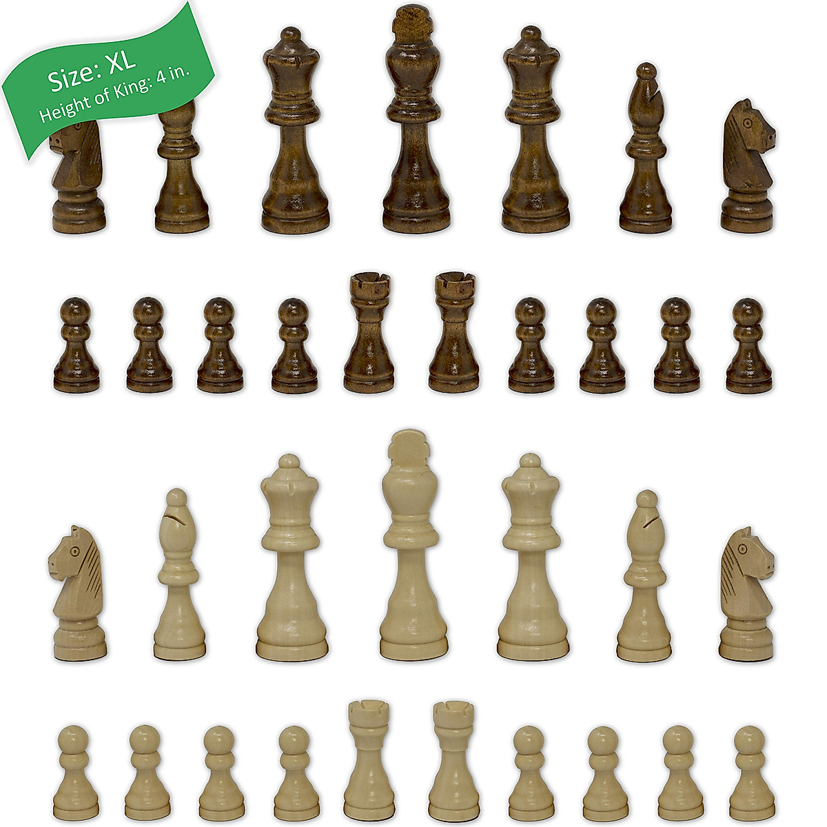 GrowUpSmart Staunton Chess Pieces with Extra Queens | Size: XLarge - King Height: 4 inches | Wood