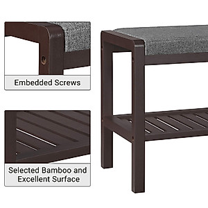 SONGMICS Shoe Rack Bench with Cushion Upholstered Padded Seat, Storage Shelf, Shoe Organizer, Holds Up to 350 lb, Ideal for Entryway Bedroom Living Room Hallway Garage Mud Room Gray and Brown ULBS65C