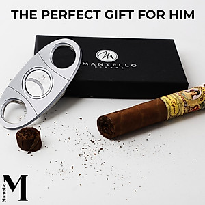 Mantello Stainless Steel Cigar Cutter- Large Premium Cigar Cutters - Cuts Up to 60 Gauge Cigar - Cigar Cutter Guillotine, Double Cut Blade in Gift Box, Gifts for Men, Groomsmen Cigar Cutter