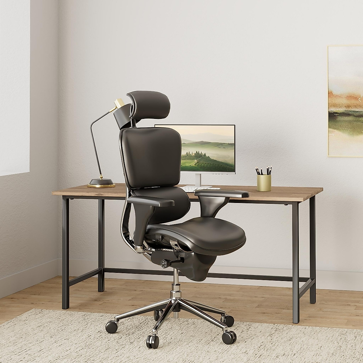 Ergohuman Eurotech LE9ERG Executive High Back Leather Swivel Chair - Office Chair with Tilt Tension Control, Tilt Lock, Back Angle & Height, Synchro Tilt, Seat Height & Depth, & Arm Height Adjustments