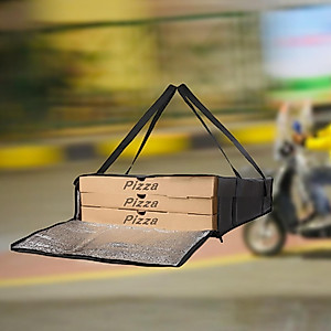 Generic Delivery Pizza Insulated Bag Hot Cold Food Storage Bag Waterproof Double Handles for Commercial Catering, Black Holds 3 Pizza Boxes