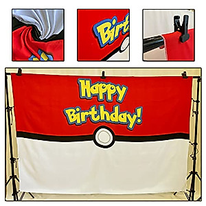 7X5ft Cartoon Video Game Birthday Photography Backdrops Magical Pet Red and White Ball Photo Background Party Table Banner Back Drop Decor