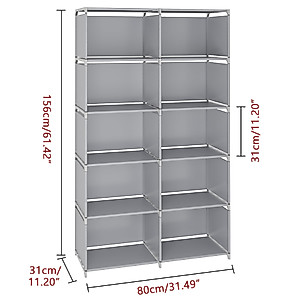 ACCSTORE Cube Storage, Double Row 6-Layer Cubes Closet Storage Shelf, DIY Wall Cabinet Bookshelf Plastic Square Storage Rack, Suitable for Bedroom, Living Room, Office, Kitchen, Warehouse (Grey)