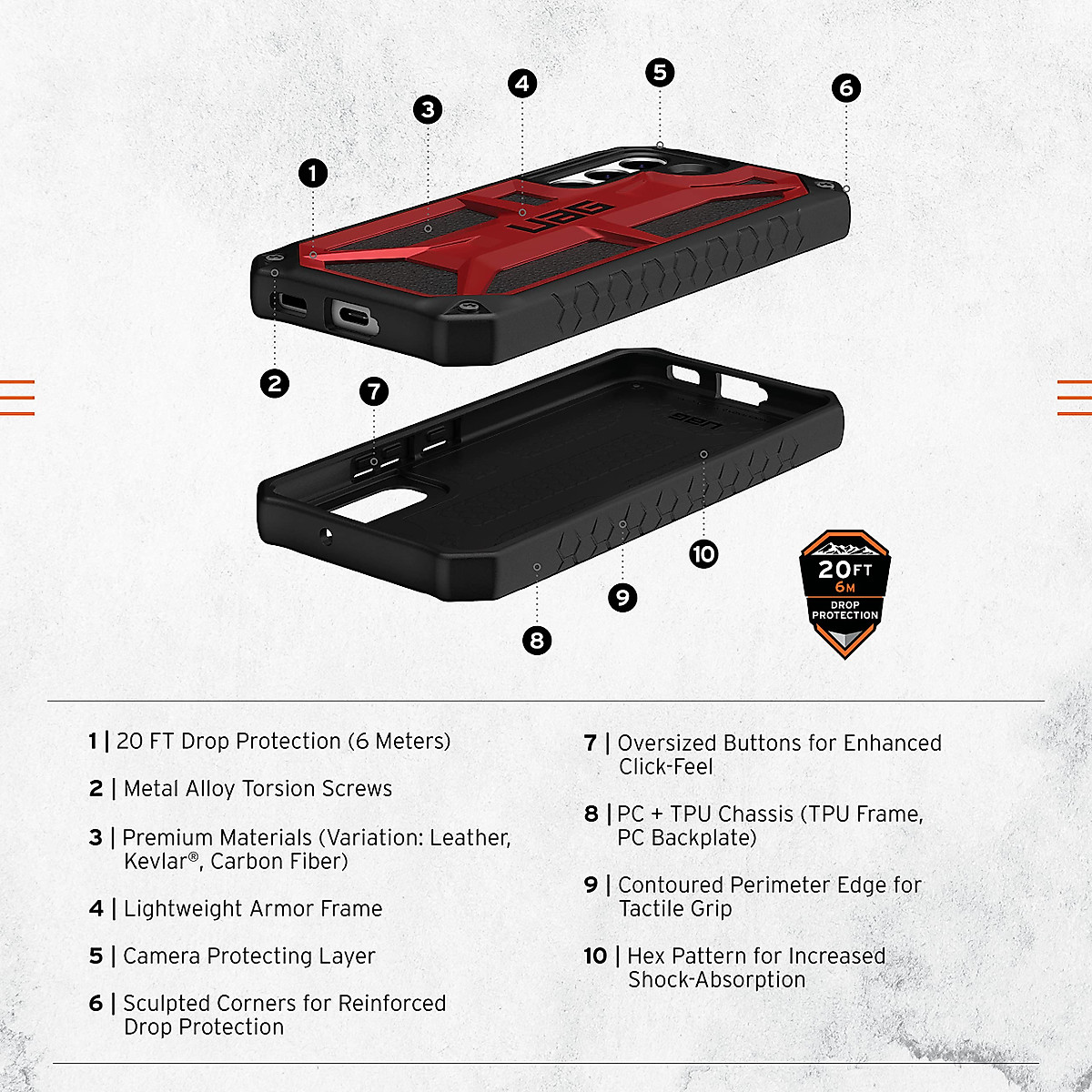 URBAN ARMOR GEAR UAG Designed for Samsung Galaxy S22 Case Red Crimson Rugged Lightweight Slim Shockproof Premium Monarch Protective Cover, [6.1 inch Screen]