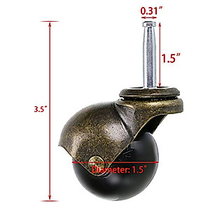 Skelang 1.5 Inch Ball Caster Stem Caster Wheel with Sockets, Vintage Antique Swivel Caster for Furniture, Sofa, Chair, Cabinet, Pack of 4