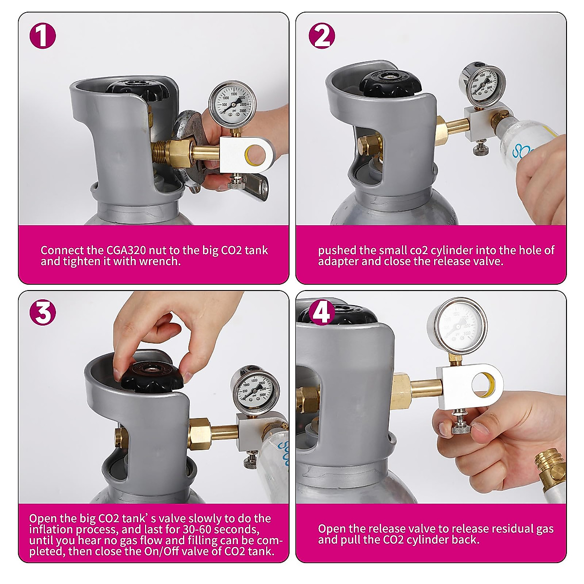 GURUDAR CO2 Cylinder CO2 Canister Refill Adapter with Pressure Gauge, CGA320 CO2 Tank to Pink Quick Connect Refill Station for Terra Art Gaia DUO Aqua Fizz Soda Maker Machine