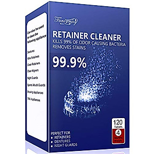 Retainer Cleaning Tablets 120 Tablets - 4 Months Supply, Mouth Guard Cleaner, Remove Stains and Bad Odor, Prevent Brace Discoloration, Mint Flavor