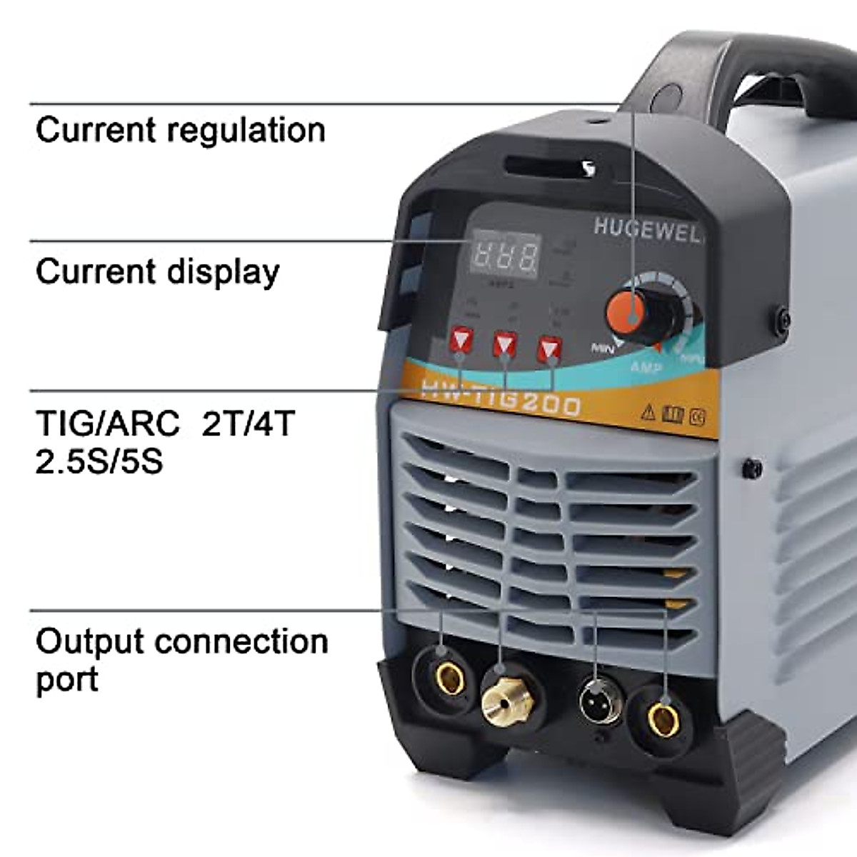 HUGEWELD Tig Welder TIG-200,HF TIG/Stick/Arc 2 in 1 TIG Welders,200 Amp 220V TIG Welding Machine,IGBT Inverter Portable Digital Display for Beginner