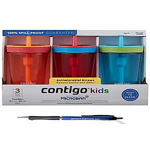 Contigo Kids 3 Pack Tumblers, With Straw, Orange, Red, Blue