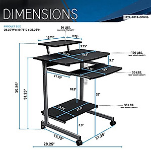 Techni Mobili Compact Computer Cart With Storage, Graphite