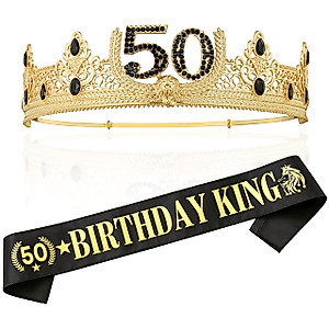 TITIKADI 50TH Birthday King Crown and Birthday King Sash,50TH Birthday Gifts for Men. Birthday Party Decoration for Men(Gold)
