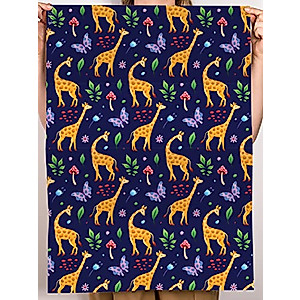 CENTRAL 23 Blue Wrapping Paper - Giraffe and Mushroom - Jungle Themed - 6 Sheets Gift Wrap - For Birthday, Chritmas, Holiday, Baby Shower - Comes With Fun Stickers