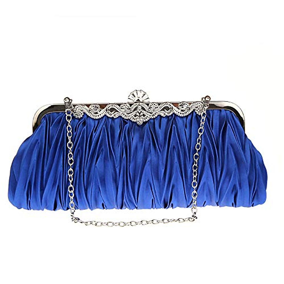 DAWEI Simple Elegant Pleated Eevning Clutch Bag Dinner Bag Purse Bridal Prom Handbag Party Bag 7385 (Blue)