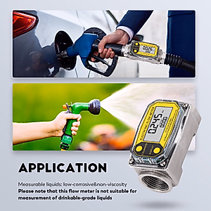 CGOLDENWALL 1” Turbine Fuel Meter, Stainless Steel Water Meter with 1-inch NPT Adapters, Gallon Liquid Flowmeter, Digital Inline Flow Meter for Liquids, Required Flow Rate 2.5-26GPM