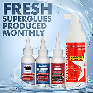 Starbond 2 oz. Thin, Medium, Thick CA Glue with 8 oz. Activator Bundle (Premium Cyanoacrylate Super Glue) for Quick Glue-ups. Woodworking, Woodturning, Hobby Models, 3D Printing