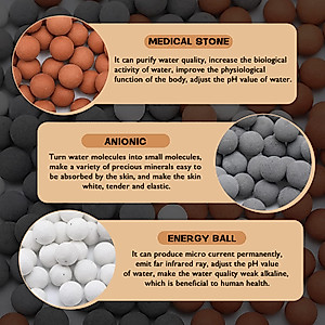 Replacement Anion Mineral Bead Stone Ball, Purifying Water Mineral Stone Bead, Filtration Stone Bead Ball for Filtered Shower Head, Diameter 7-8 mm (Orange, Gray, White,150.0 Grams)