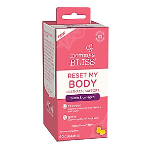 Mommy's Bliss Postnatal Support Reset My Body Gummies with Biotin & Collagen, Supports Postpartum Energy, Healing & Joint Health + Hair, Skin & Nails Health, Gluten Free, 60 Gummies (30 Servings)