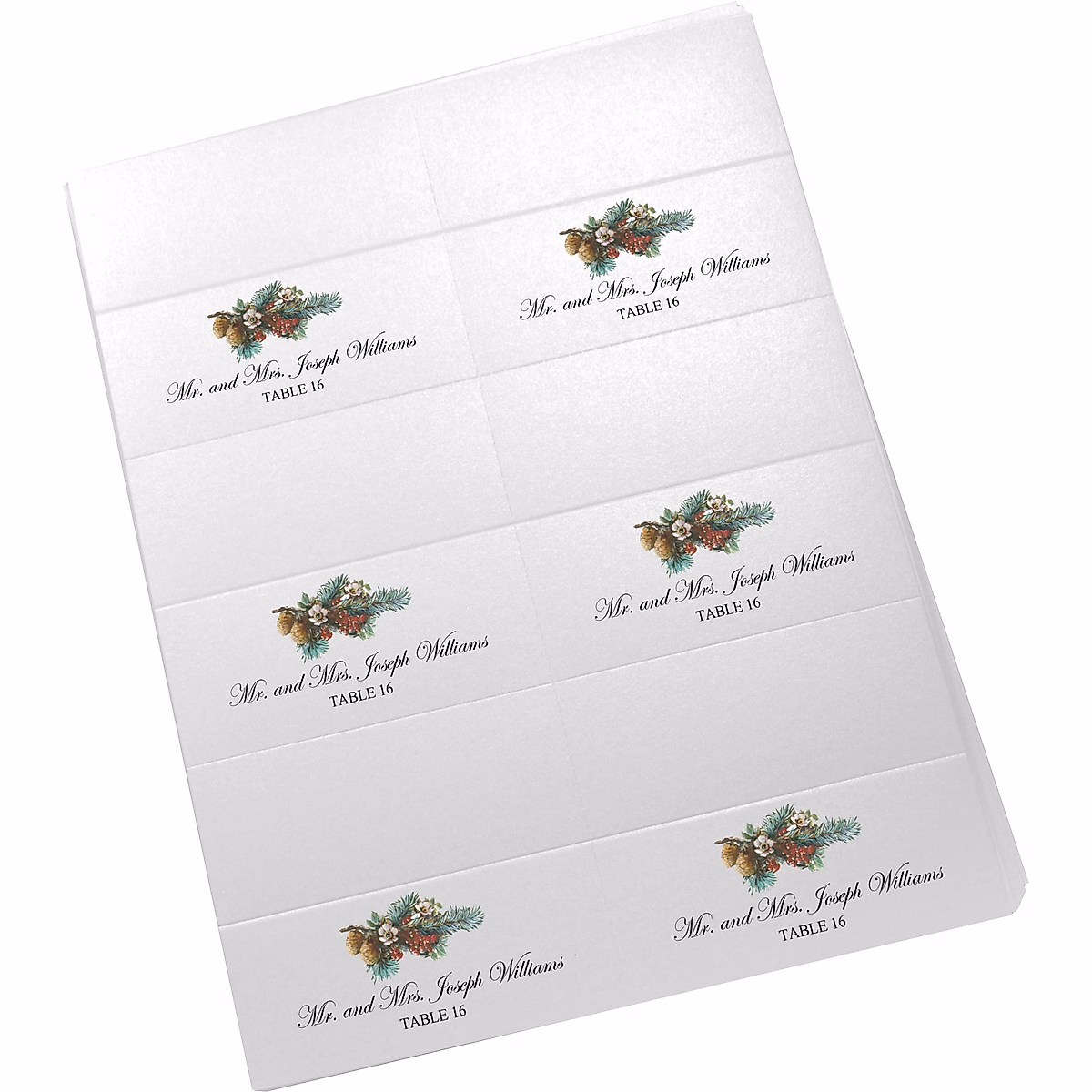 Christmas and Holiday Pine Boughs Printable Place Cards, Set of 60 (10 Sheets), Laser & Inkjet Printers - Wedding, Party, Dinner, and Special Events - Made in the USA
