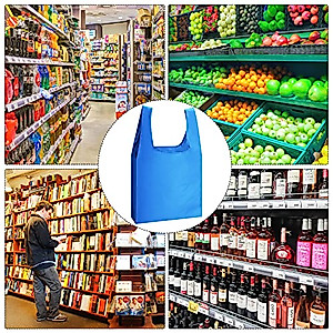 Chumia 50 Pack Reusable Grocery Bags Foldable Portable Shopping Bags Polyester Washable Grocery Bag with Handles (Sky Blue)