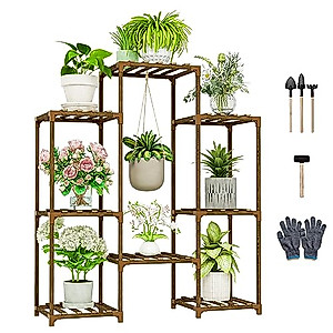 Bamworld Hanging Plant Stand Indoor Large Plant Shelf Outdoor Plant Rack Wooden Tiered Plant Holder for Multiple Plants for Window Garden Balcony Patio Living Room
