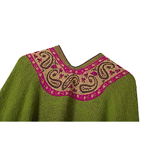 Women's Fashionable Retro Style Vintage Pattern Tassel Poncho Shawl Cape (series 2-Green)