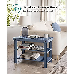 SONGMICS Shoe Rack Bench, 3-Tier Bamboo Shoe Storage Organizer, Entryway Bench, Holds Up to 286 lb, for Entryway Bathroom Bedroom, Gray ULBS04GY