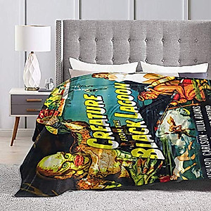 3D Print Anti-Pilling Creature from The Black Lagoon Blanket Ultra Soft Throw Blanket Flannel Fleece All Season Light Weight Blankets for Sofa Couch Living Room/Bedroom Warm Blanket,Black,50"x40"