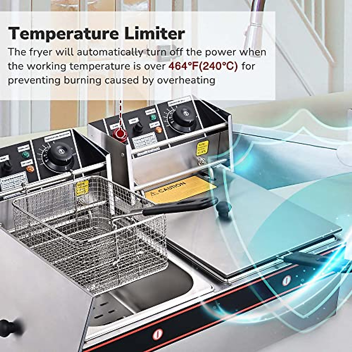 WeChef Large Commercial Deep Fryer 5000W 24L Stainless Steel Electric Countertop Restaurant Equipment Dual Tank Basket