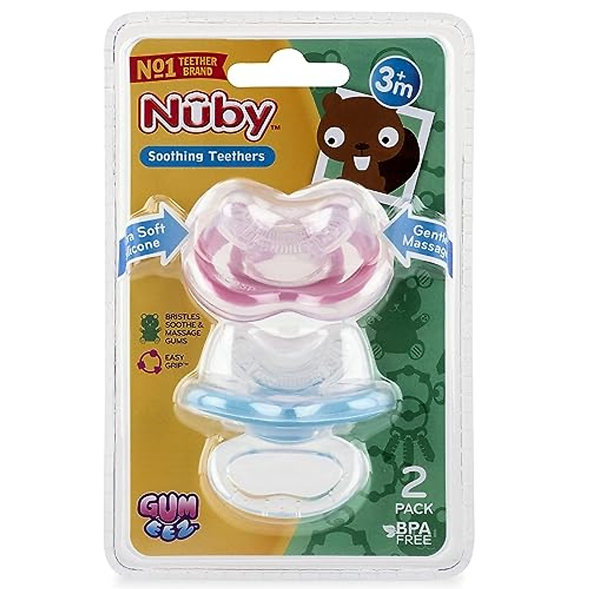 Nuby 2-Pack Gum-eez Pacifier Teethers, Colors May Vary