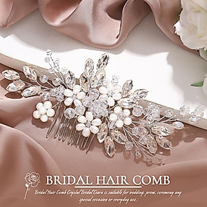 JAKAWIN Bride Wedding Hair Comb Pearl Flower Hair Piece Rhinestone Bridal Hair Accessories for Women HC034 (Silver)