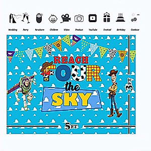 Reach Four the Sky Birthday Backdrop 5x3ft Toy Story 4 Birthday Banner for Party Supplies Vinyl Reach for the sky Backdrop Background for Kids