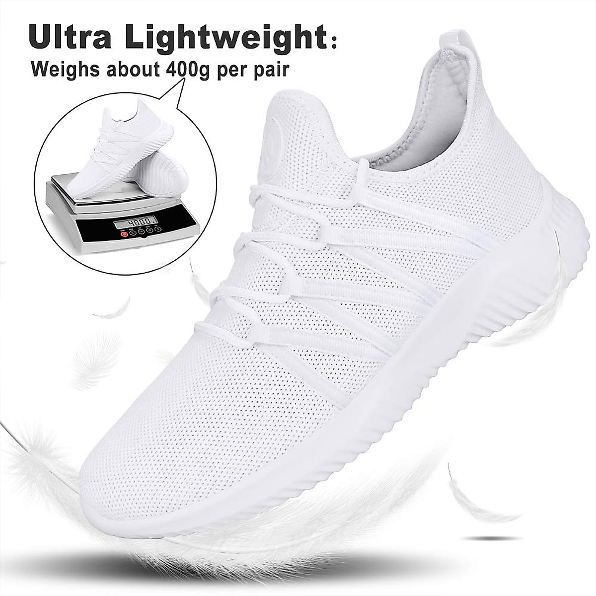 Feethit Mens Slip On Running Shoes Breathable Lightweight Comfortable Fashion Non Slip Sneakers for Men Cs05 White Size 8