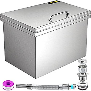 VEVOR Drop in Ice Chest 20''L x 14''W x 13''H Drop in Cooler Stainless Steel with Hinged Cover Bar Ice Bin 36.3 qt Drain-Pipe and Drain Plug Included for Cold Wine Beer