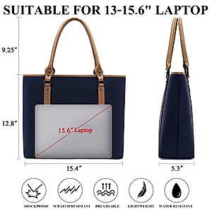 15.6 inch Laptop Bag for Women,Multi Pockets Large Work Bag,Lightweight Water Resistant Nylon Laptop Tote Bag Messenger Bag,Graduation Gifts,Blue
