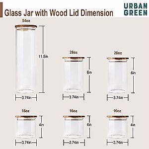Urban Green Glass Jars with Wood Lids, Airtight Glass Canisters Sets, Glass Storage Containers, 6 Sets, Food Storage Containers, Glass Storage Jars with Lids, Glass Canisters, Panry Container Glass