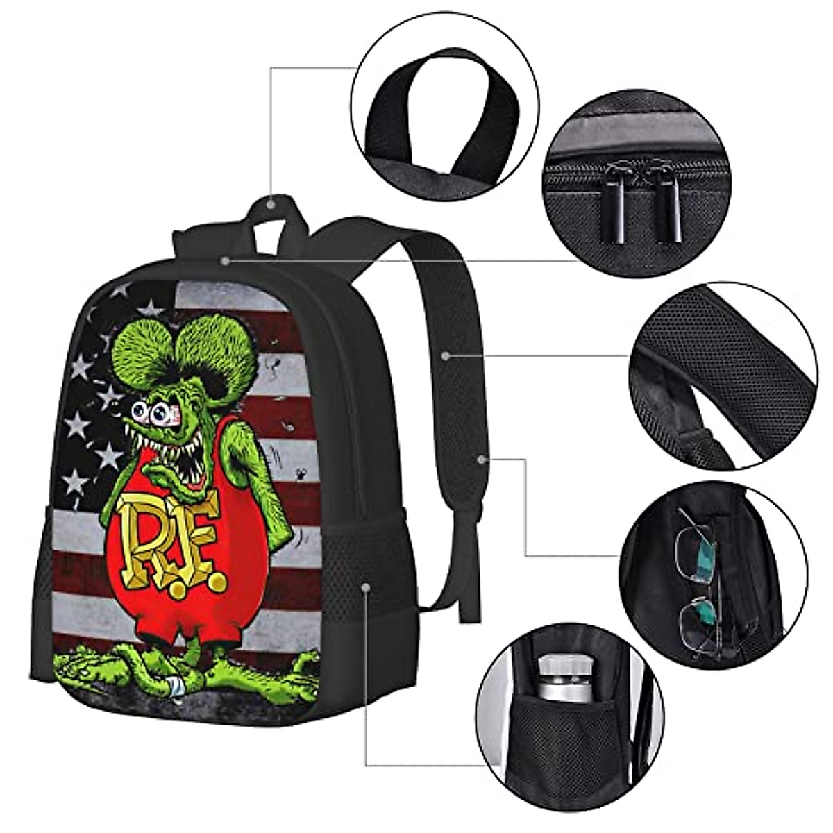 Rat Anime Cute Fink Backpack Computer Bag Shoulders Daypack Business Unisex Backpack Lightweight 3D Print Backpack Gifts with Bottle Side Pockets