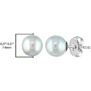 .925 Sterling Silver AAAA 7-8mm Natural Blue Round Japanese Akoya Cultured Pearl Solitaire Pushback Stud Earrings Natural Blue Color