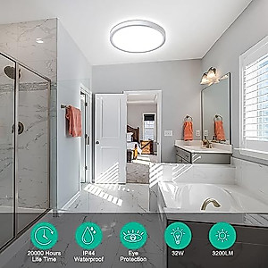 Unicozin 15.4 Inch Flush Mount Ceiling Light 32W, 3 Color Temperatures Selectable (3000K/4000K/6000K), 3200LM Ceiling Lamp White Shell, Round Flat Panel Light Surface Mount for Kitchen Bedroom, 1 Pack