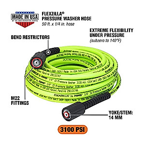 Flexzilla Pressure Washer Hose with M22 Fittings, 1/4 in. x 50 ft., ZillaGreen - HFZPW3450M-E