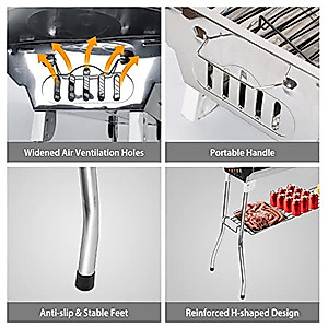 Barbecue Charcoal Grill Stainless Steel Folding Portable BBQ Tool Kits w/Spice Plate&Storage&Holder for Outdoor Cooking Camping Hiking Picnics Tailgating Backpacking or Any Outdoor Event - US Spot