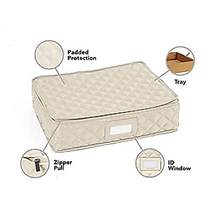 Platter Serveware Storage With Tray - Washable and Stain Resistant, ID Window, Kitchen Storage-Cream