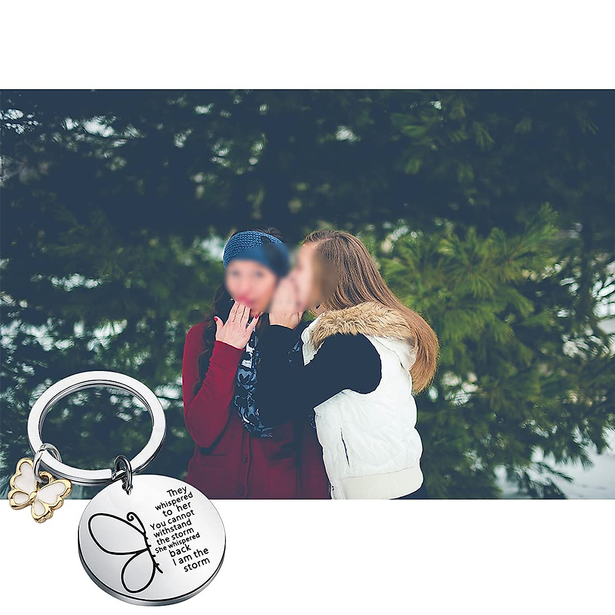 FUSTMW Butterfly Inspirational Gifts I Am The Storm Keychain Encouragement Gifts Butterfly Lover Gifts They Whispered to Her You Cannot Withstand The Storm (Silver)