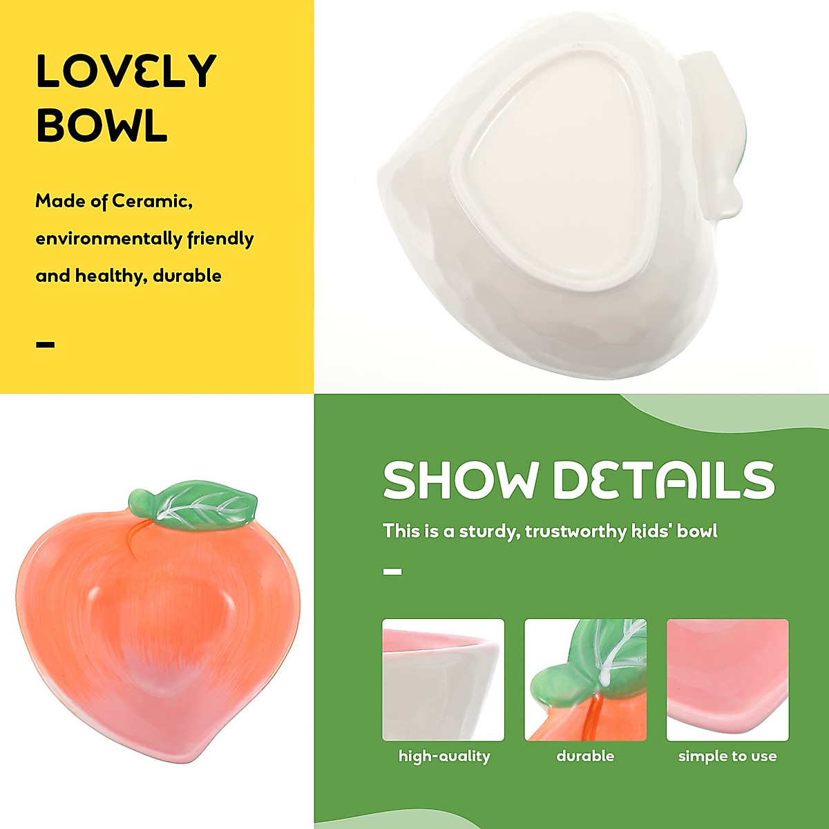 VOSAREA 5 Inches Decorative Half Peach Serving Fruit Salad Dessert Dish Bowl for Dipping Sauce Snacks Home Decor Meal Garnishing Fruit Vegetable Home Decor