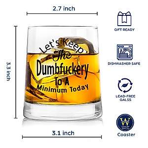 Let's Keep Annoyance To A Minimum Today Funny Whiskey Glass Gifts for Men or Women - Novelty Christmas, Festival, Birthday Gifts for Friends, BFF, Coworkers, Unique Gift Ideas for Friends, 9 oz